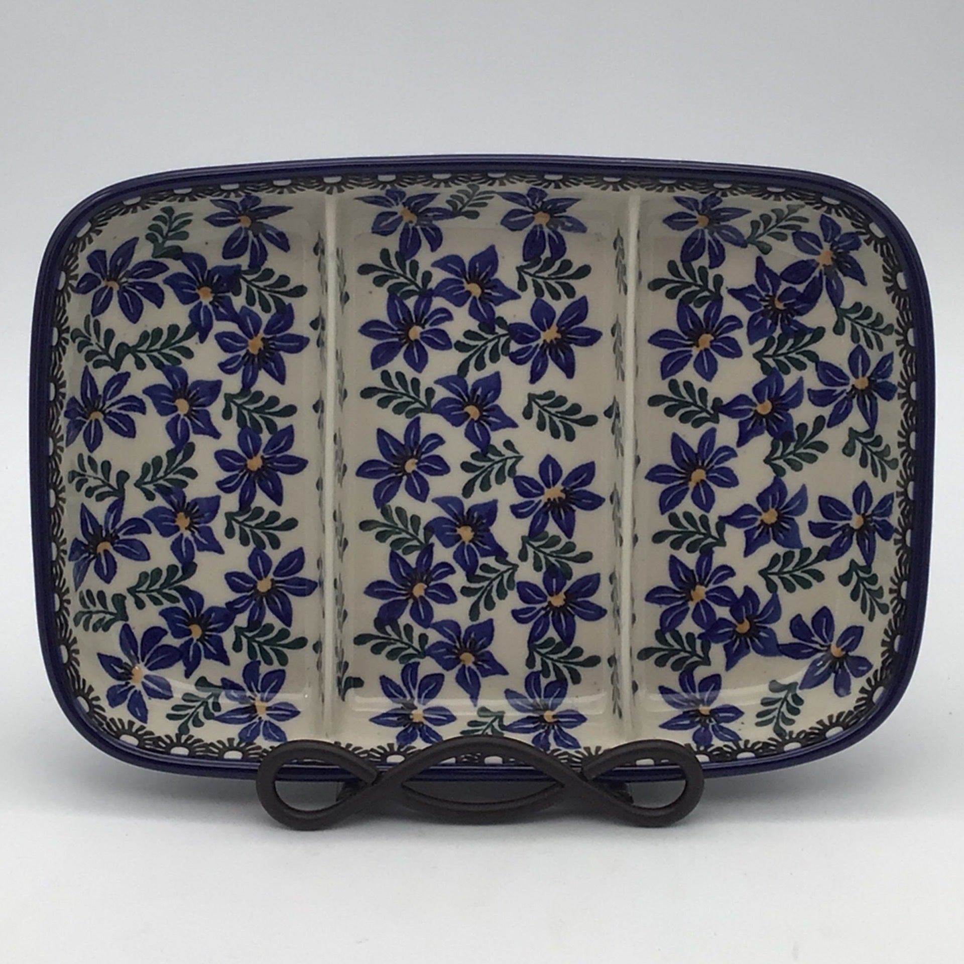Small Rectangular Divided Dish- Morning Glory | Siostra Polish Pottery